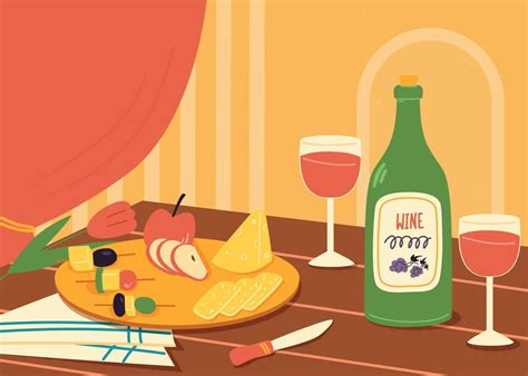 Illustration Of Wine Wineglass And Snacks Wine And Cheese 47930206