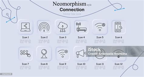 Connection Icon Set In Neomorphism Style Laptop Signal Cloud Network