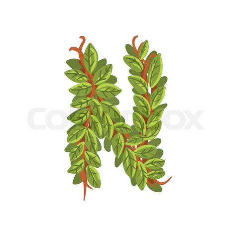 Letter N English Alphabet Made Of Tree Branches Ecology Element For Banner Card Label