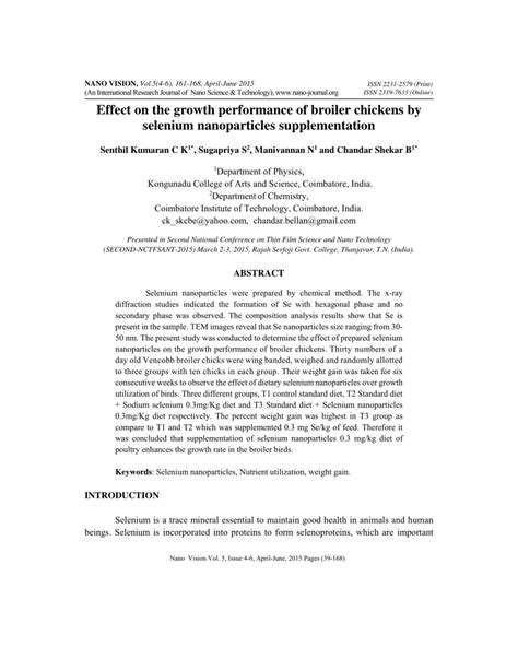 PDF Effect On The Growth Performance Of Broiler Chickens By Selenium