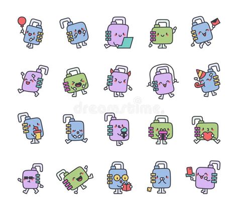 Cute Kawaii Combination Lock Characters Stock Vector Illustration Of