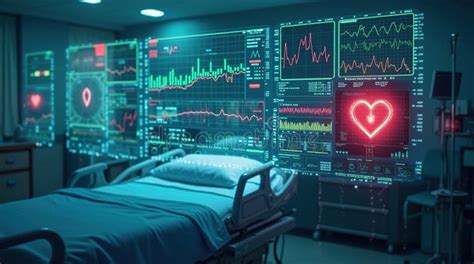 High Tech Medical Monitoring System In Advanced Hospital Icu Room Stock Illustration