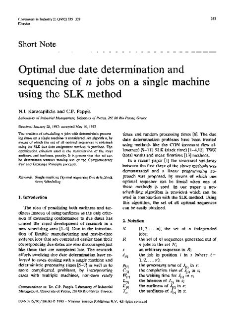 Pdf Optimal Due Date Determination And Sequencing Of Jobs On A Single