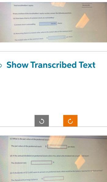 Answered Total Stockholders Equity From A Review Of The Stockholders