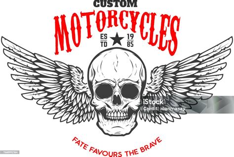 사용자 정의 오토바이 날개 달린 두개골이있는 포스터 템플릿 포스터 전단지 카드 배너에 대한 디자인 요소 벡터 일러스트레이션 가공의 인물에 대한 스톡 벡터 아트 및 기타