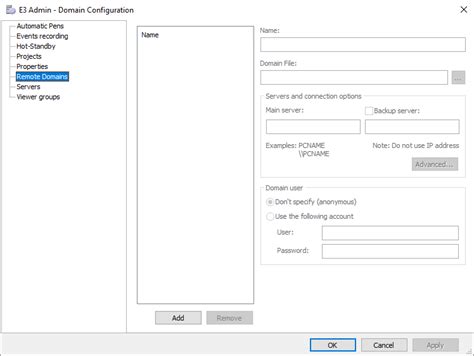Domains Remote Domains Connection Configuration