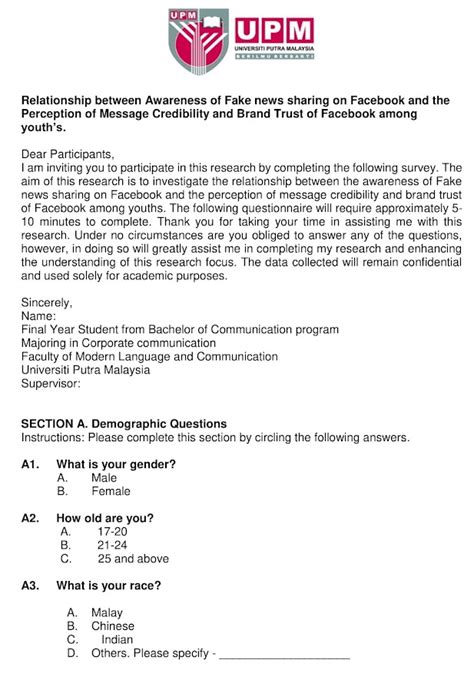 Survey Questionnaire Sample For Quantitative Research Paper