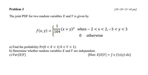 Solved Problem Pts The Joint PDF For Two Chegg