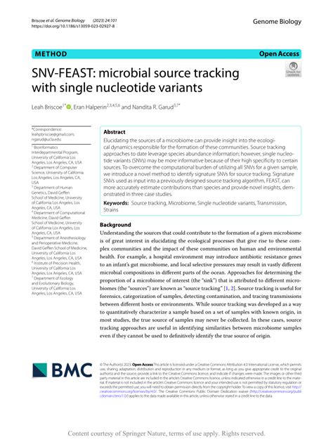 Pdf Snv Feast Microbial Source Tracking With Single Nucleotide Variants