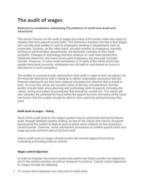The Audit Of Wages Download Free Pdf Financial Audit Payroll