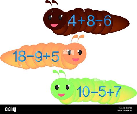 Illustration Of Mathematical Addition And Subtraction Examples With Caterpillars Stock Vector