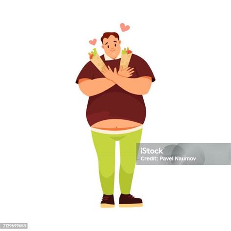 뚱뚱한 남자 성격 와 전신 와 비만 서 있는 와 Burrito 벡터 삽화 가득 찬에 대한 스톡 벡터 아트 및 기타 이미지