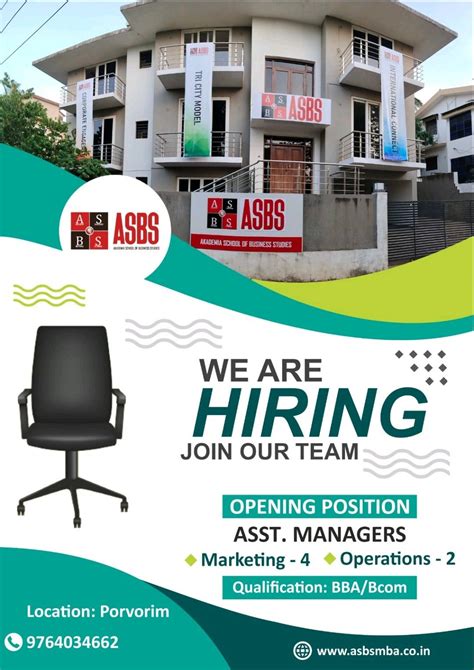 Vignesh Kamath On Linkedin Hiring For An Mba Institution In Goa Asbs Is A Global Educational…