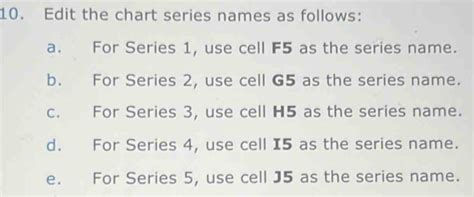 Solved 10 Edit The Chart Series Names As Follows A For Series 1 Use Cell F5 As The Series