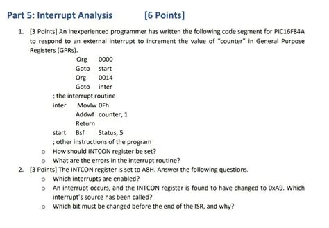 solved part 5 interrupt analysis [6 points] 1 [3 points]