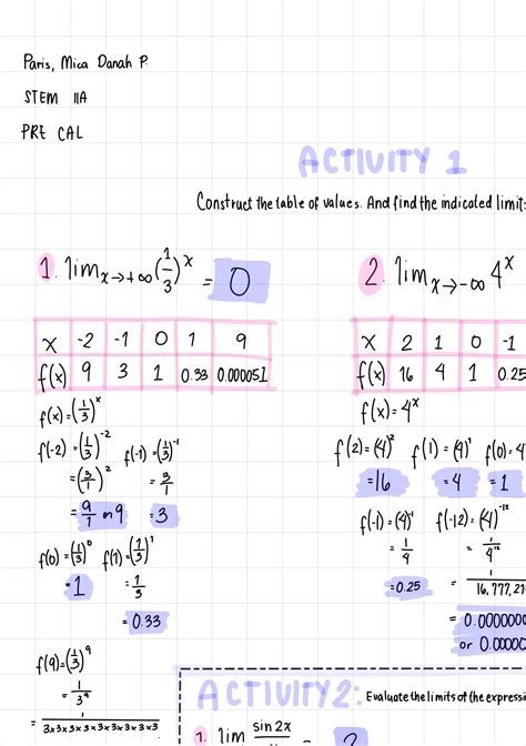 Solved Find And Evaluate The Indicated Limits Limits Of Expression Using Table Of Values