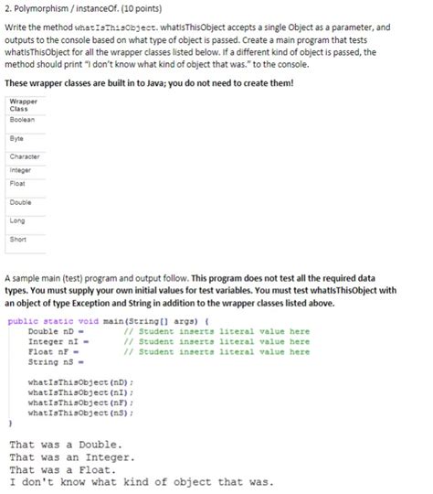 Solved 2 Polymorphism Instanceof 10 Points Write The