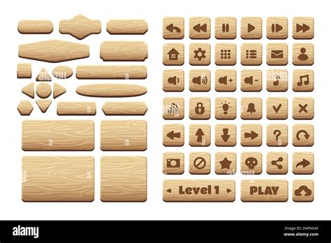 Wooden Buttons Game Ui Asset Gaming User Interface Icons Vector