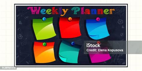 일일 계획의 개념 만화 스타일의 수업 일정 주간 수업 및 수업 일정 자유형 그림이있는 교육청의 배경에 멀티 컬러 스티커 개념에 대한 스톡 벡터 아트 및 기타 이미지 Istock