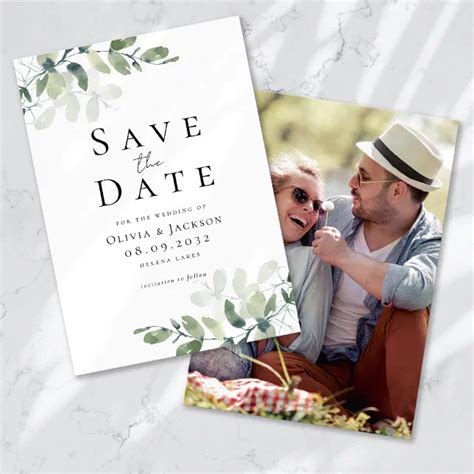 Eucalyptus Script Photo Wedding Save The Date Zazzle