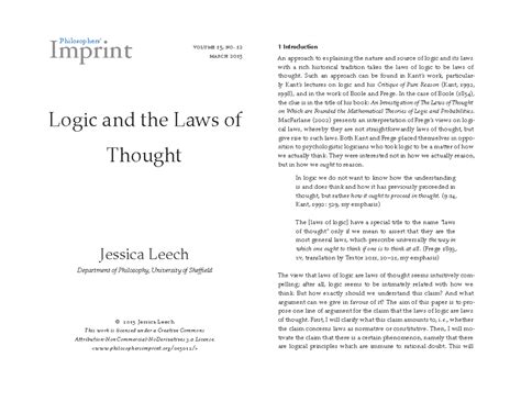 Logic And The Laws Of Thought Volume 15 No 12 March 2015 Logic And The Laws Of Thought