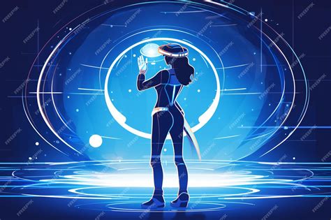 Premium Vector Individual Wearing Vr Headset Using Hologram