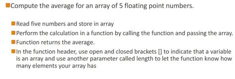 solved compute the average for an array of 5 floating point