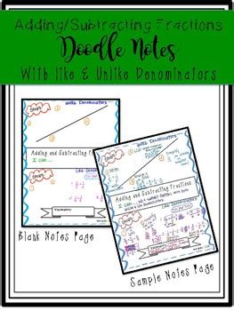 Adding And Subtracting Fractions Doodle Notes By Hot Off The Desk