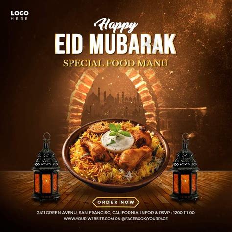 Eid Mubarak And Eid Food Menu Social Media Post Template Psd Free