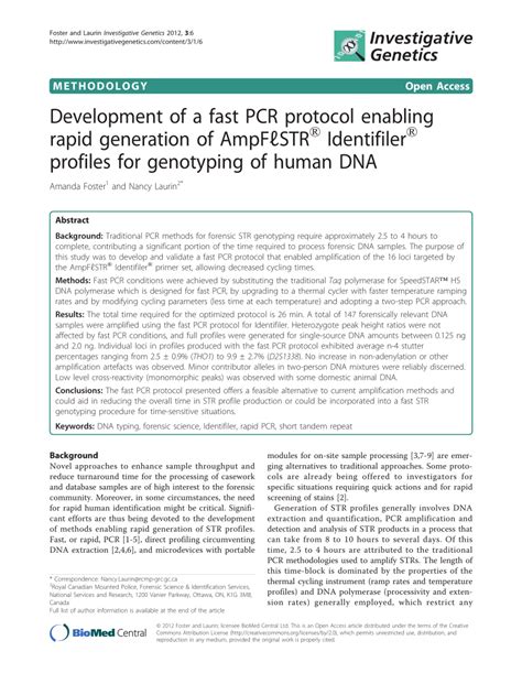 Pdf Development Of A Fast Pcr Protocol Enabling Rapid Generation Of