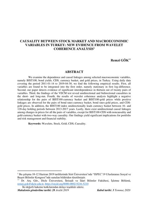 Pdf Causality Between Stock Market And Macroeconomic Variables In Turkey New Evidence From