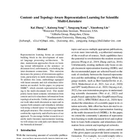 Content And Topology Aware Representation Learning For Scientific Multi Literature Acl Anthology