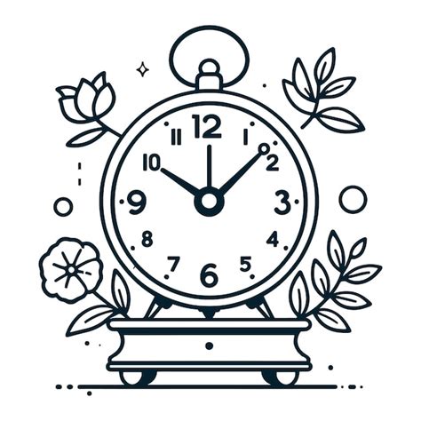 Outline Clock With Flower Premium Ai Generated Vector