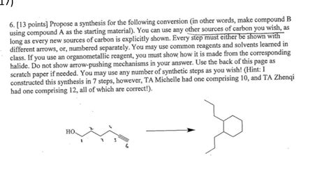 Solved Points Propose A Synthesis For The Following Chegg Com
