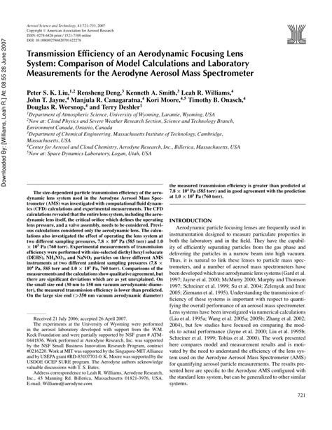 Pdf Transmission Efficiency Of An Aerodynamic Focusing Lens System