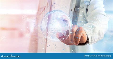 Man Holding A D Rendering Data Earth Globe Stock Photo Image Of Space World