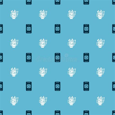 Set Turn Off Robot From Phone And Robot Burned Out On Seamless Pattern