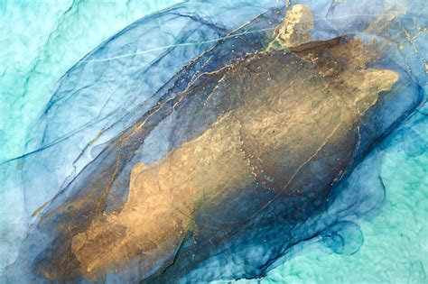 알코올 잉크 기술의 고급 추상적 배경 인디고 블루 골드 액체 페인팅 흩어져 아크릴 방울과 소용돌이 얼룩 인쇄 재료 0명에 대한 스톡 사진 및 기타 이미지 Istock