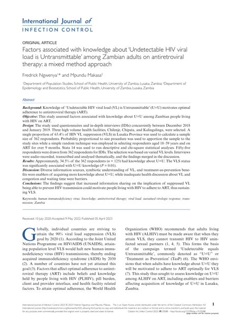 Pdf Factors Associated With Knowledge About ‘undetectable Hiv Viral Load Is Untransmittable
