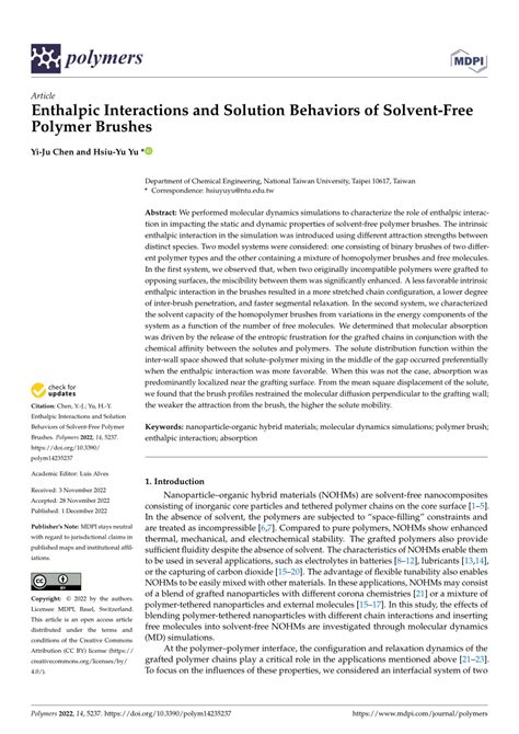 Pdf Enthalpic Interactions And Solution Behaviors Of Solvent Free