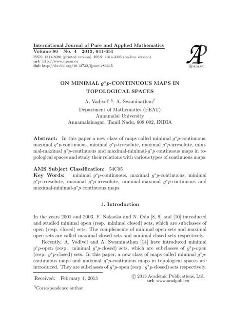 Pdf On Minimal G P Continuous Maps In Topological Spaces
