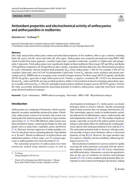 Antioxidant Properties And Electrochemical Activity Of Anthocyanins And Anthocyanidins In Mulberries