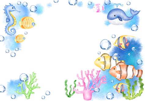 다양한 바다 물고기 바다 생물체와 열대어가 있는 바닷속 풍경 컨셉의 손그림 일러스트다양한 바다 물고기 바다 생물체와 열대어가 있는 바닷속 풍경 컨셉의 손그림 일러스트