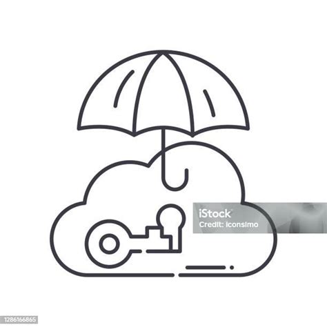 클라우드 보호 개념 아이콘 선형 격리 된 그림 얇은 줄 벡터 웹 디자인 기호 흰색 배경에 편집 가능한 스트로크와 개요 개념 기호