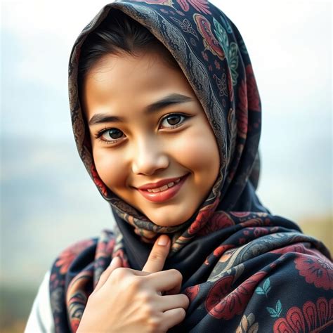 Serenity In Tradition Indonesian Girl In A Beautifully Patterned Hijab