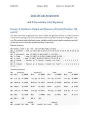Lab 8 Correlation Lab HW Docx DATA 205 Summer 2022 Instructor Hongwei XU Data 205 Lab