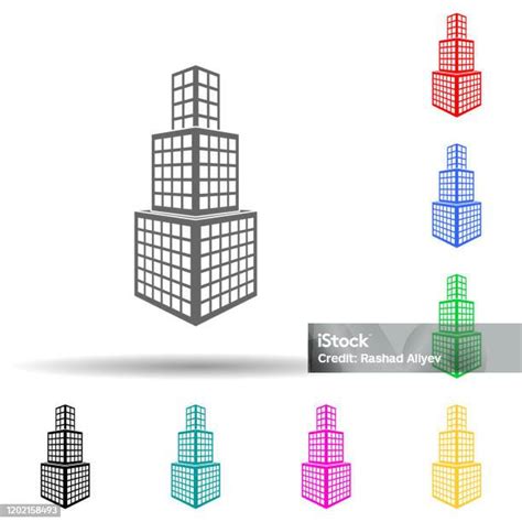 3d 마천루 건물 멀티 컬러 스타일 아이콘의 그림입니다 Ui 및 Ux 웹 사이트 또는 모바일 응용 프로그램에 대한 간단한 문양 3d 건물 아이콘의 평면 벡터 0명에 대한