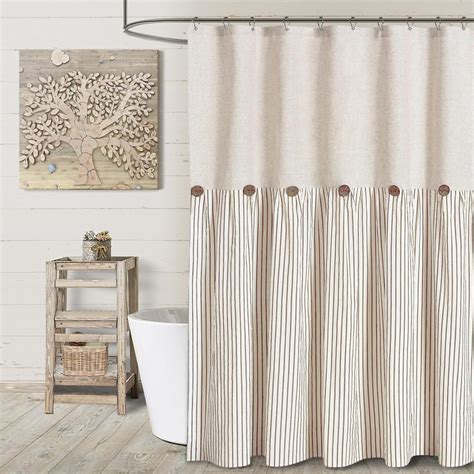 Awellife Farmhouse Beige Shower Curtain Button Linen