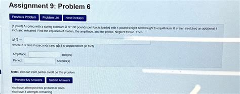 Solved Assignment 9 Problem 61 ﻿point ﻿a Spring With A