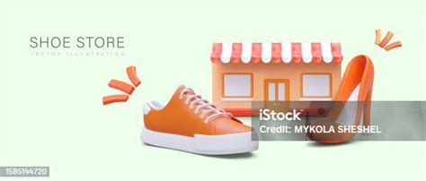 신발 가게 줄무늬 캐노피 거대한 신발이 있는 3d 건물 수평 광고 배너 3차원 형태에 대한 스톡 벡터 아트 및 기타 이미지 3차원 형태 소매 소비자주의 쇼핑 Istock